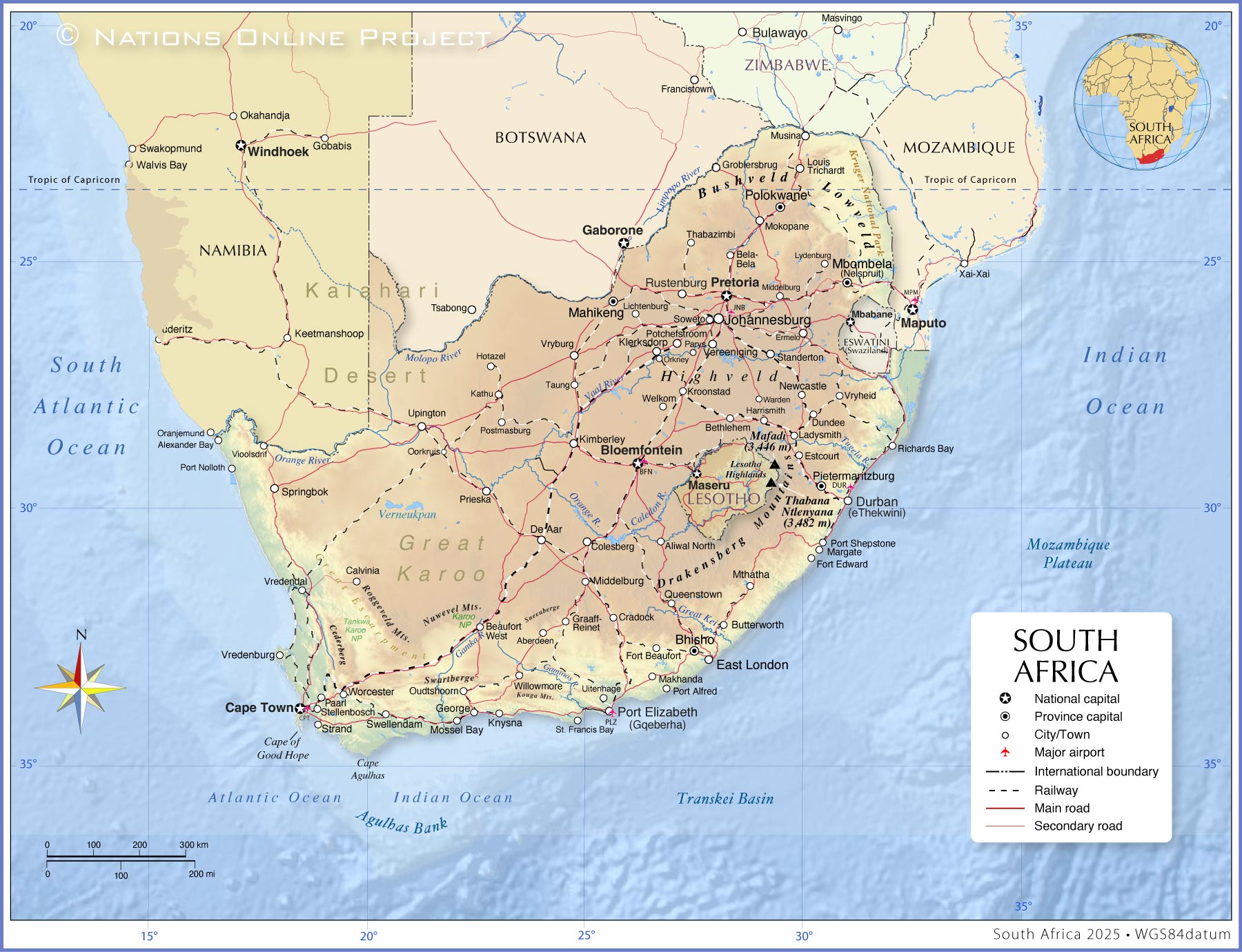 Physical and Political Map of South Africa - Nations Online Project