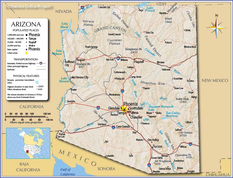 Map of the State of Arizona, USA - Nations Online Project
