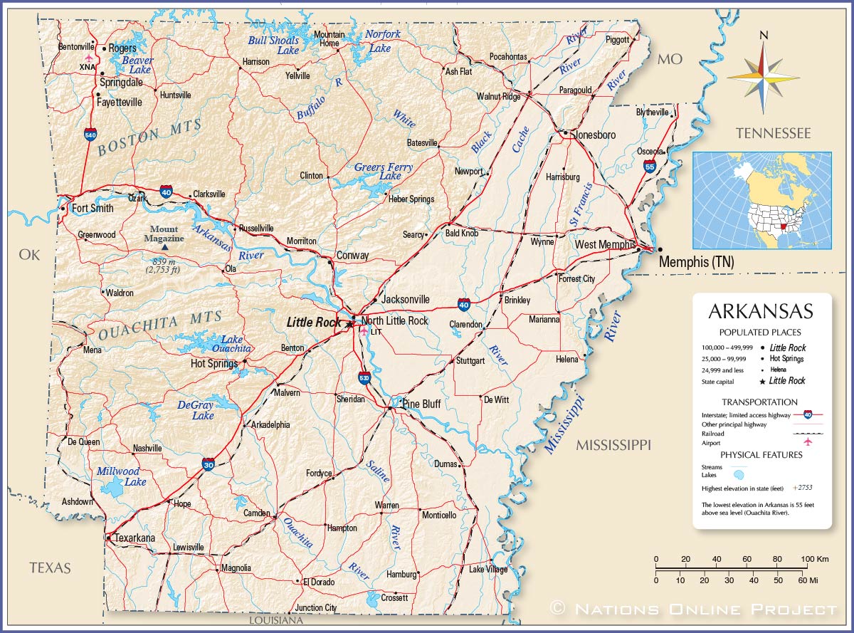 Map of the State of Arkansas, USA - Nations Online Project