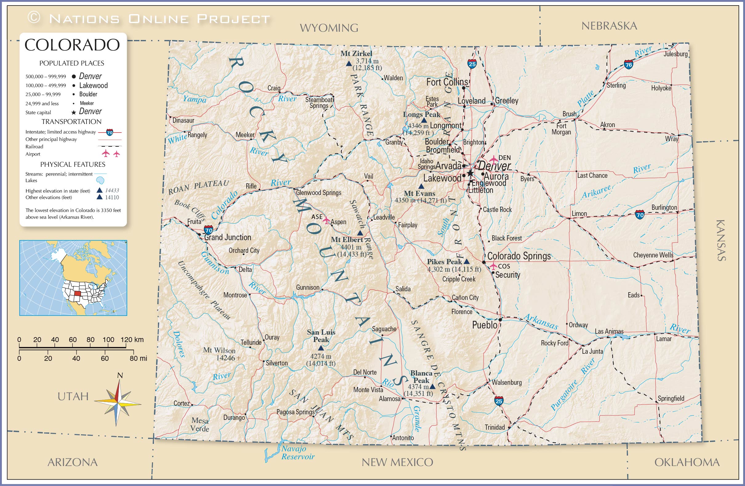 Map of the State of Colorado, USA - Nations Online Project