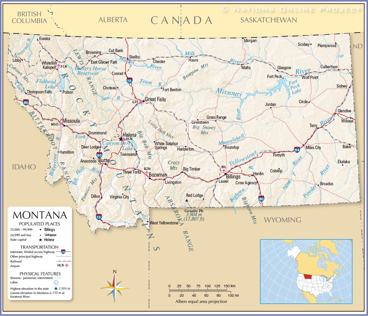 Map of the State of Montana, USA - Nations Online Project