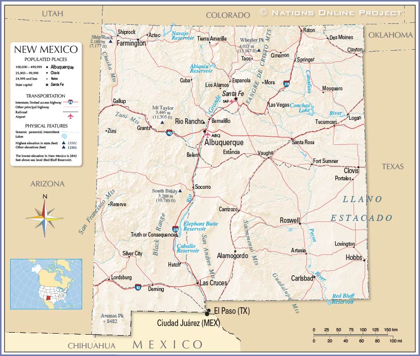 Map of the State of New Mexico, USA - Nations Online Project