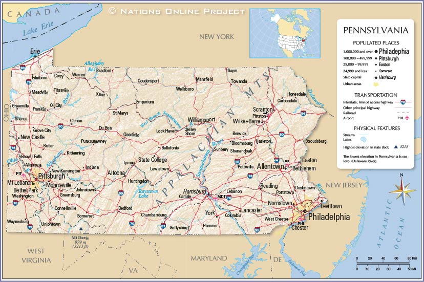 Map of the State of Pennsylvania, USA - Nations Online Project