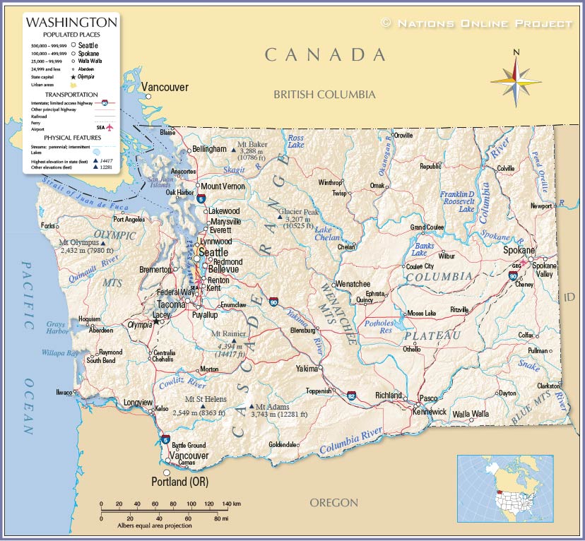 Map of Washington State, USA - Nations Online Project
